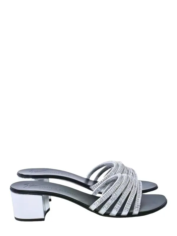GIUSEPPE ZANOTTI Embellished Block Heel Sandals - Silver