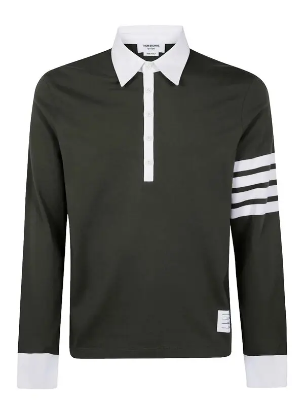 Thom Browne Classic Fit Long Sleeve Rugby In Med Weight Jersey With En - Green