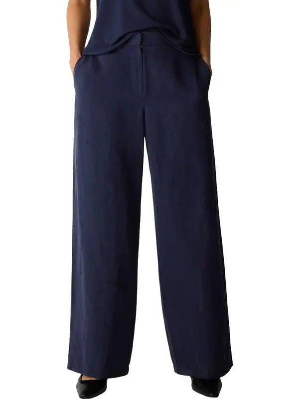 Eileen Fisher High-waisted Wide-leg Organic Linen & Silk Pants - Ink
