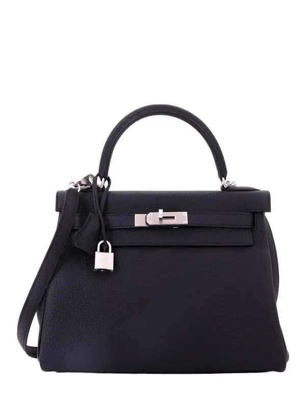 HERMES Kelly Handbag 28 Black Togo With Brushed Palladium Hardware - Noir