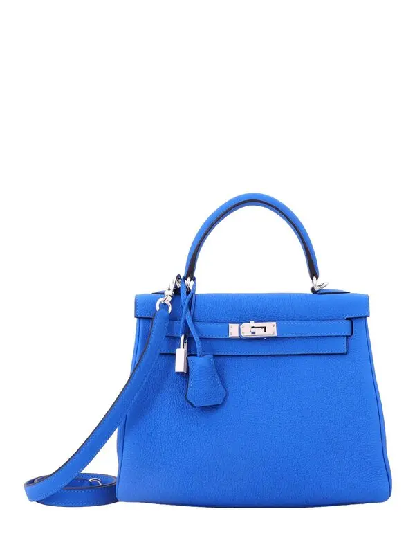 HERMES Kelly Handbag Blue Togo With Palladium Hardware 25 - New Bleu Hydra