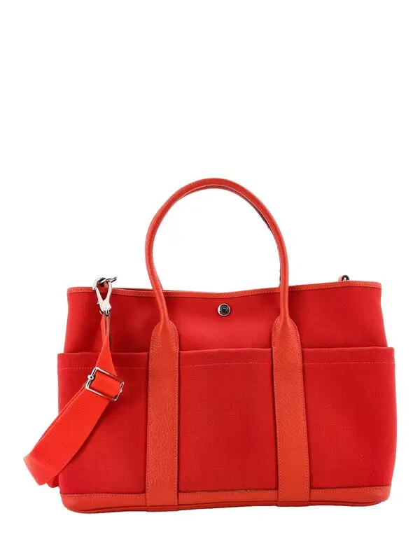 Hermès Garden Party Pockets Tote Toile And Leather 36 - Rouge Duchesse