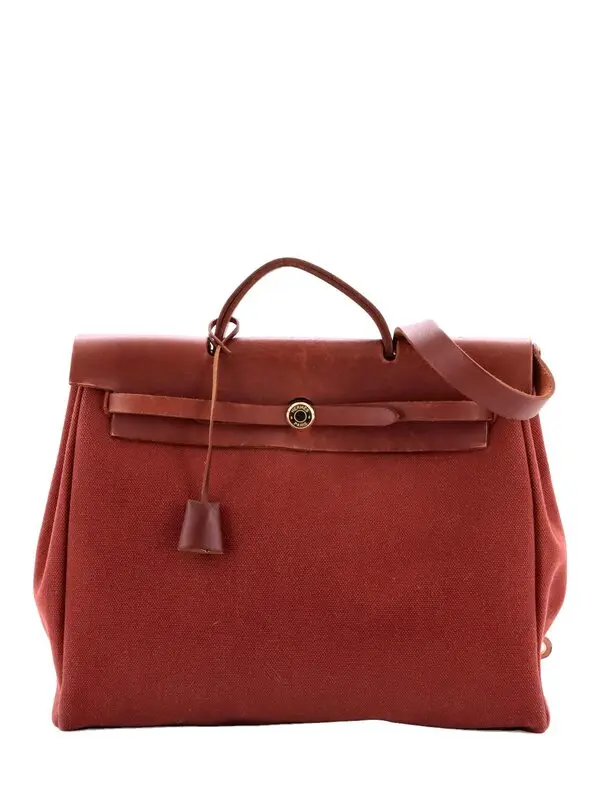 HERMES Herbag Zip Leather And Toile 39 - Marron D'inde