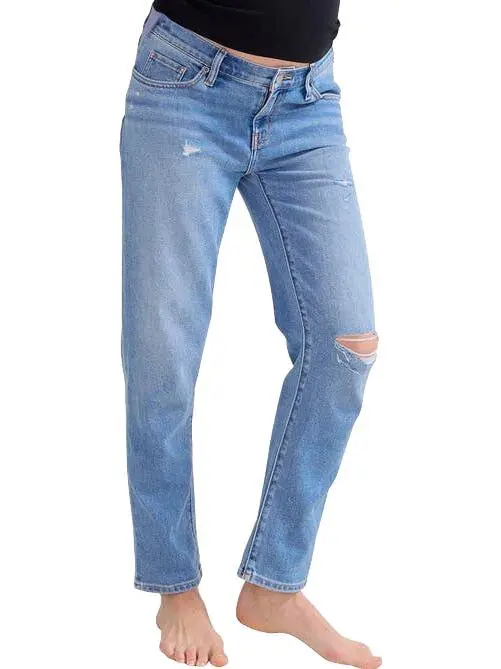 Hatch Boyfriend Maternity Jeans - Destroyed Light Wash