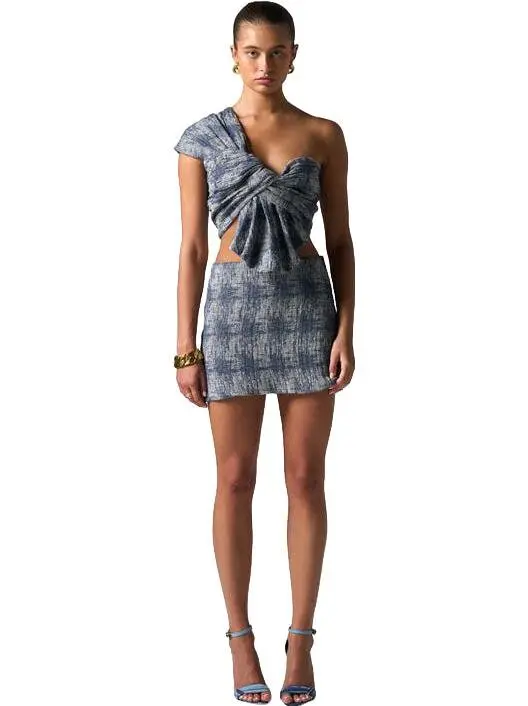 JBQ Asymmetric One-shoulder Top - Blue/beige