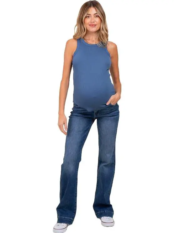 PINKBLUSH Wide Hem Bootcut Maternity Jeans - Navy Blue