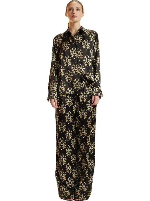 Cynthia Rowley Silk Wide-leg Pants - Black/gold