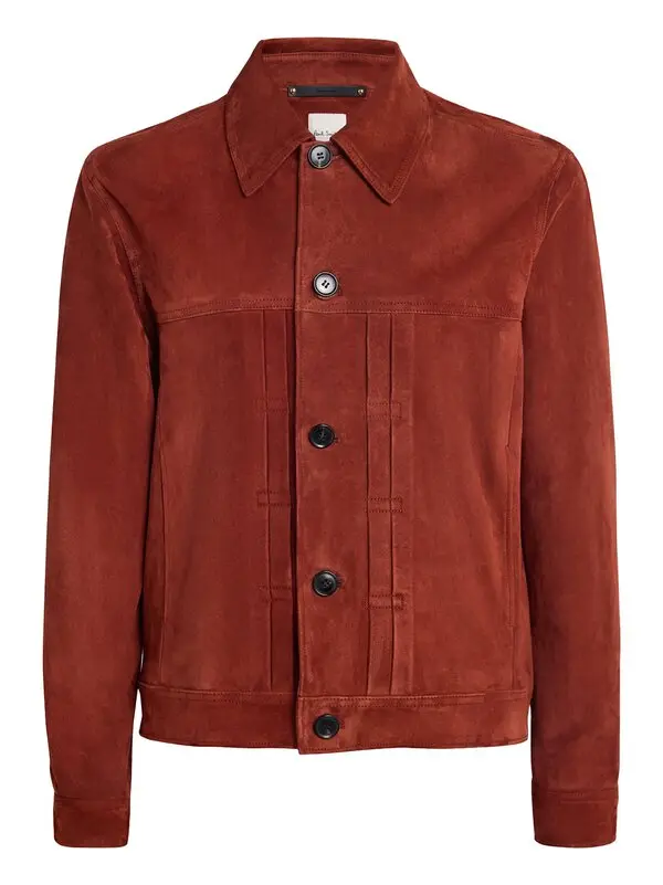 Paul Smith Suede Trucker Jacket With Pleated Detailing - Red
