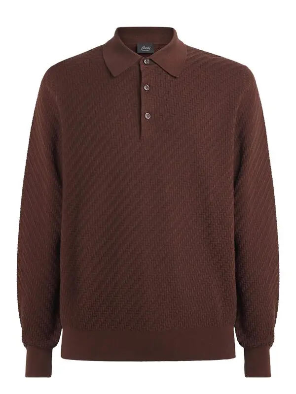 Brioni Cotton-silk-cashmere Woven Polo Shirt - Brown