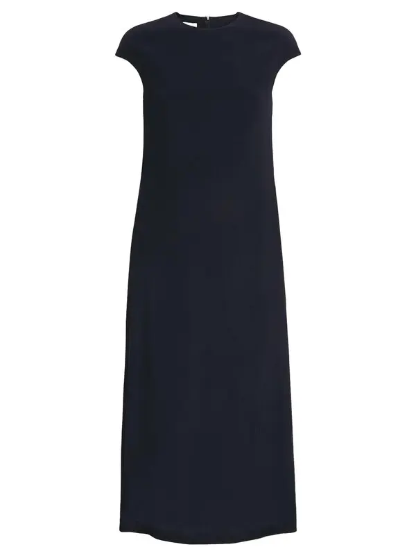 NOMADISSEM Silk Shirred Midi Dress - Navy