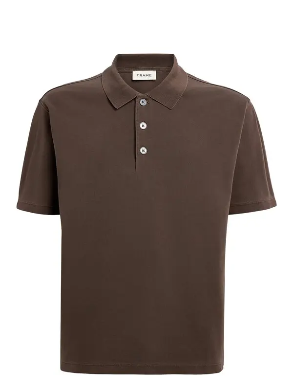 FRAME Cotton Piqué Polo Shirt - Brown
