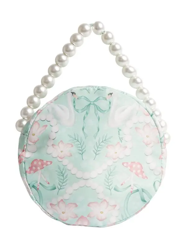 MAMA LUMA Organza Printed Bag With Pearl Handle - Green