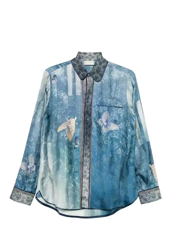 PIERRE-LOUIS MASCIA Aloe Butterfly Floral Shirt - Blue