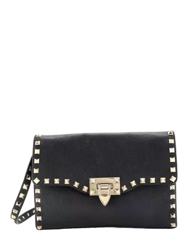 Valentino Garavani Rockstud Flip Lock Flap Bag Leather Medium Crossbody Bag - Black