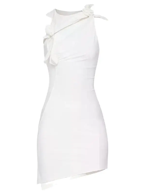 Coperni Asymmetric Flower Mini Dress - White