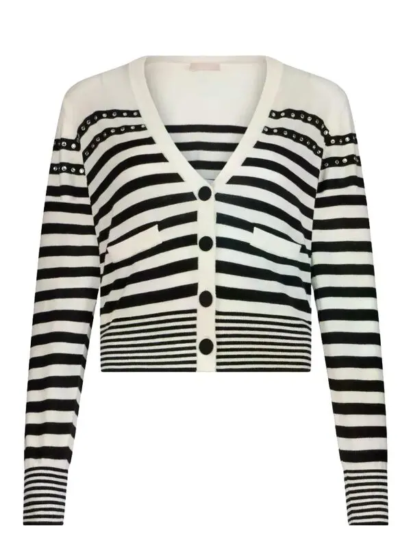 Liu Jo Striped Cardigan With Jewel Appliqués - White