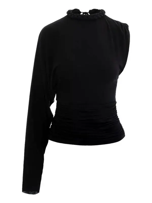 MANURI One-shoulder Gathered Blouse - Black