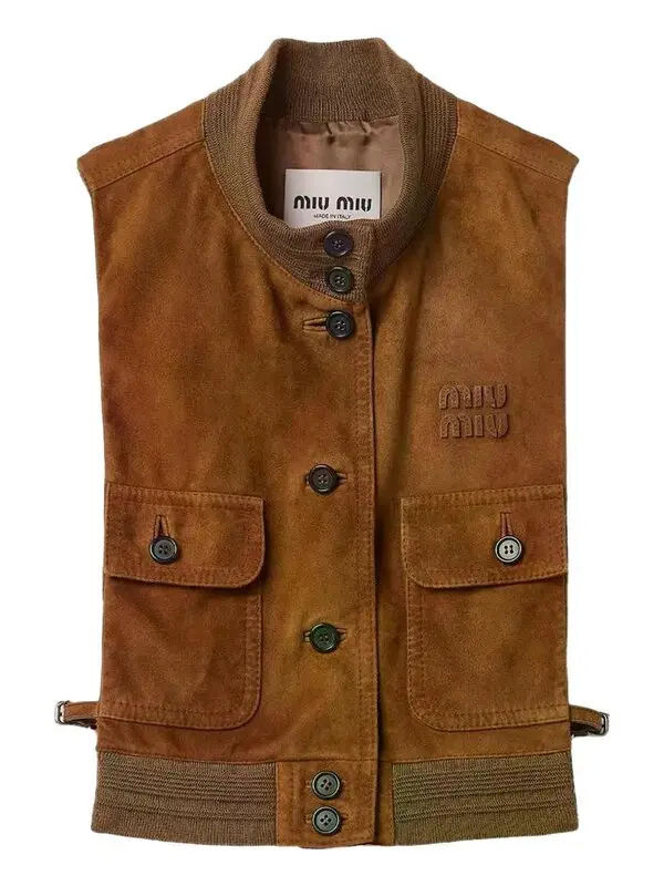 Miu Miu Buttoned Leather Vest - Brown