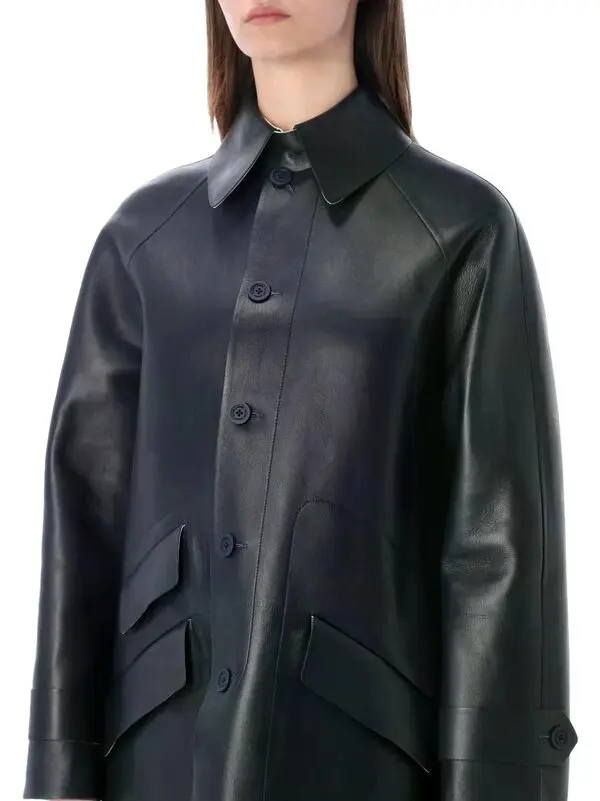 Ralph Lauren Buttoned Leather Coat - Blue