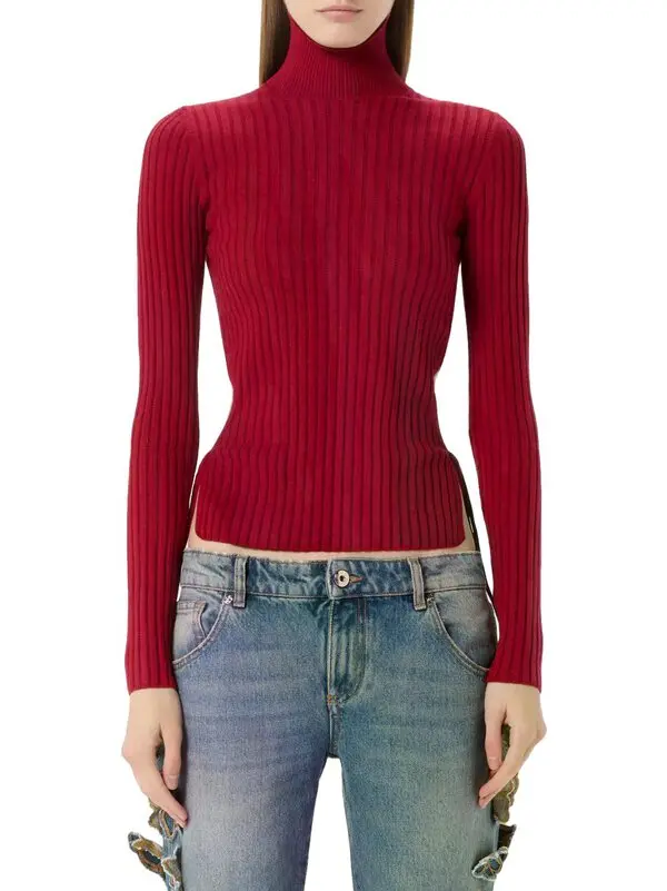 Blumarine Ribbed-knit Turtleneck Sweater - Red