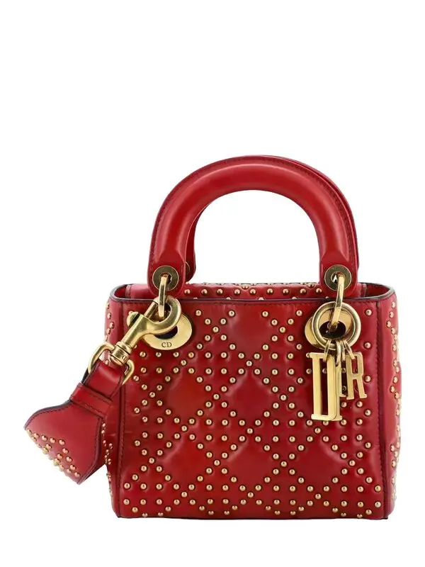 Dior Supple Lady Studded Cannage Mini Crossbody Bag - Red