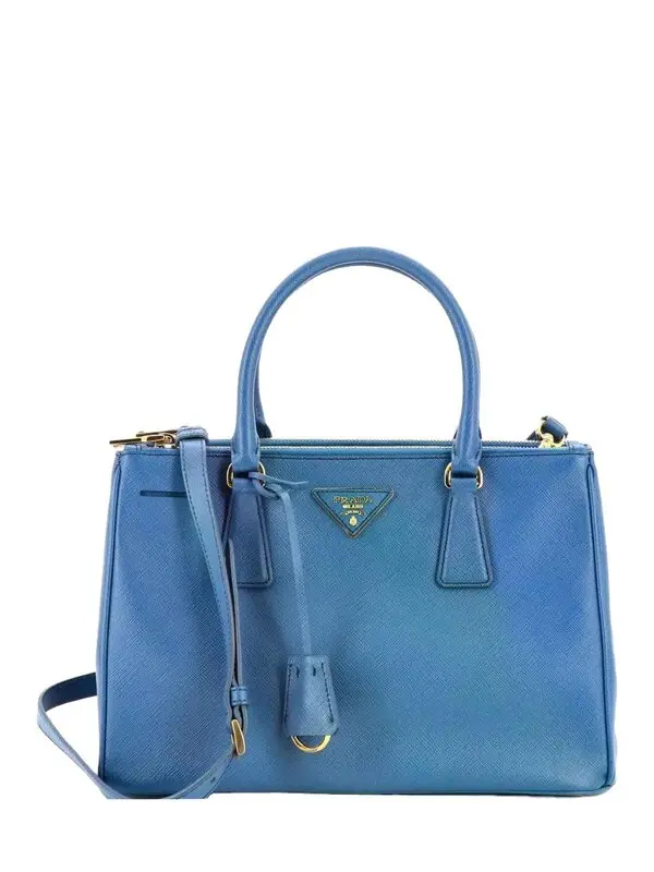 Prada Double Zip Lux Saffiano Leather Small Tote Bag - Blue