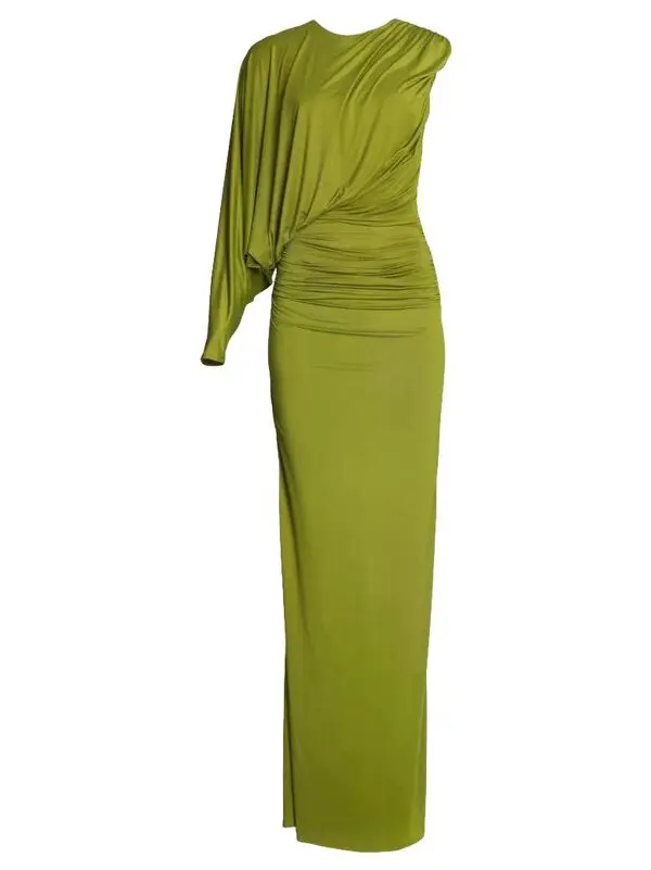 AXEL 113 One-shoulder Ruched Maxi Dress - Green