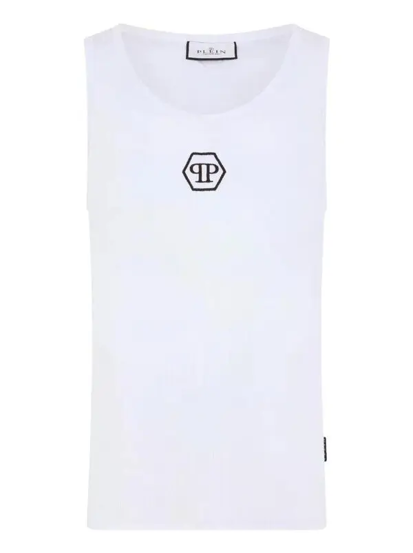 Philipp Plein Logo-embroidered Cotton Tank Top - White