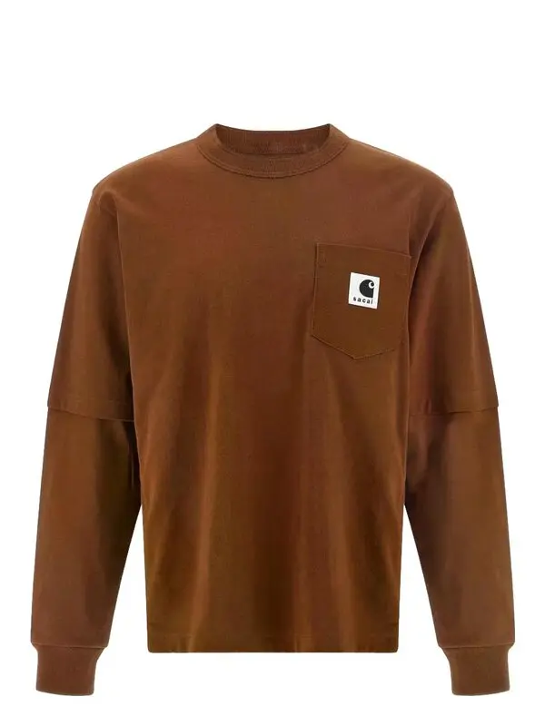 Sacai X Carhartt Wip Logo-patch Long-sleeve T-shirt - Brown