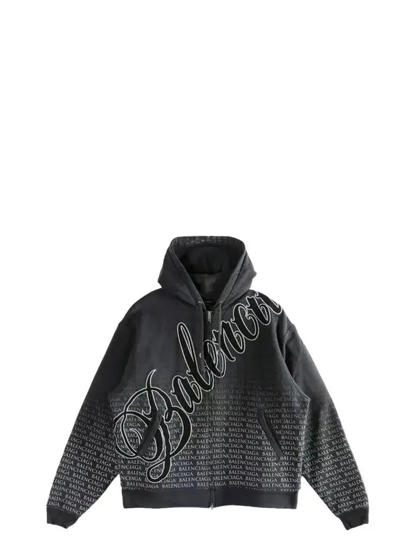 Balenciaga Logo-motif Zip-up Hoodie - Black