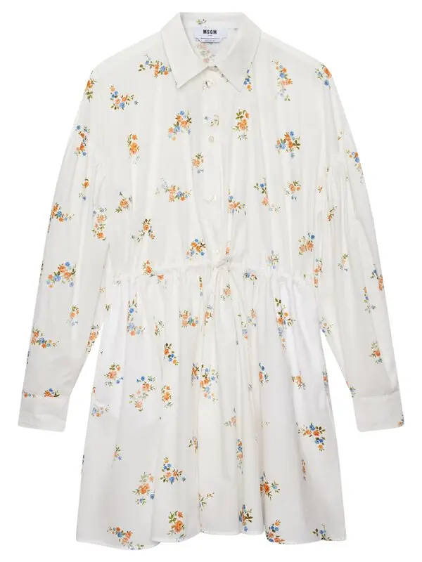 MSGM Floral Print Shirt Dress - White