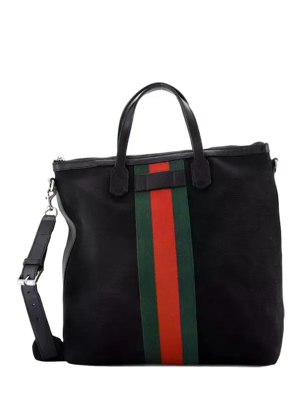 Gucci Web Zip Techno Canvas Medium Tote Bag - Black