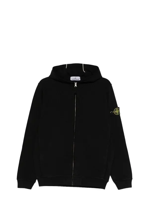 Stone Island Logo Cotton Hoodie - Black