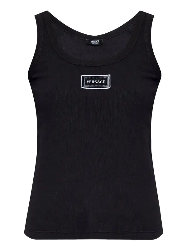 Versace Logo Cotton Tank Top - Black