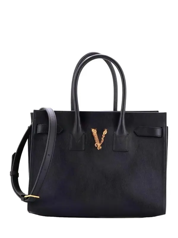 Versace Virtus Belted Leather Tote - Black