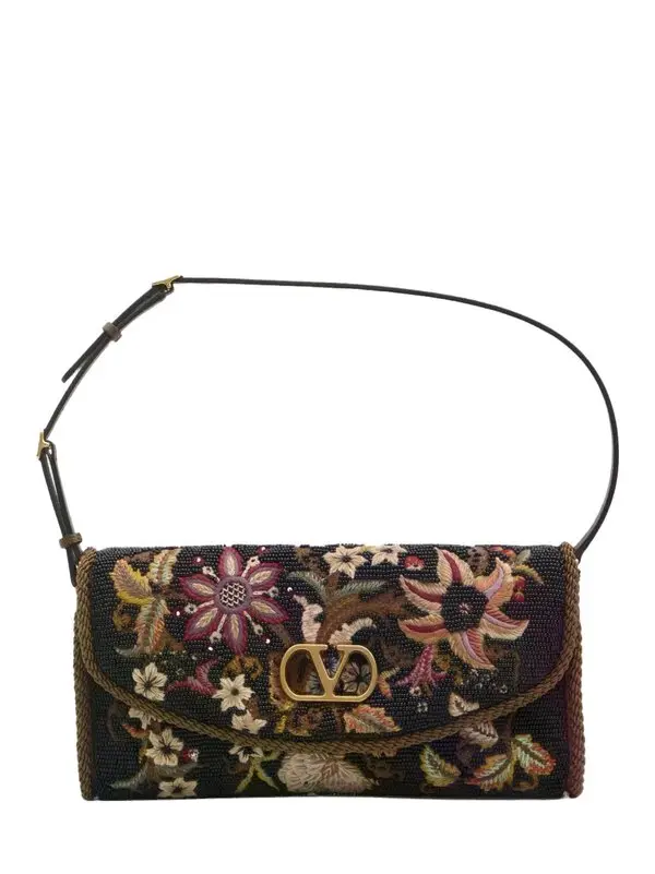 Valentino Garavani Devain Embroidered Shoulder Bag - Black