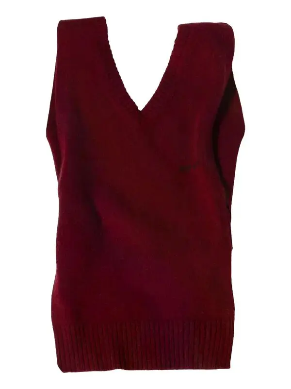 Miu Miu Intarsia Logo Ribbed Knit Vest - Red