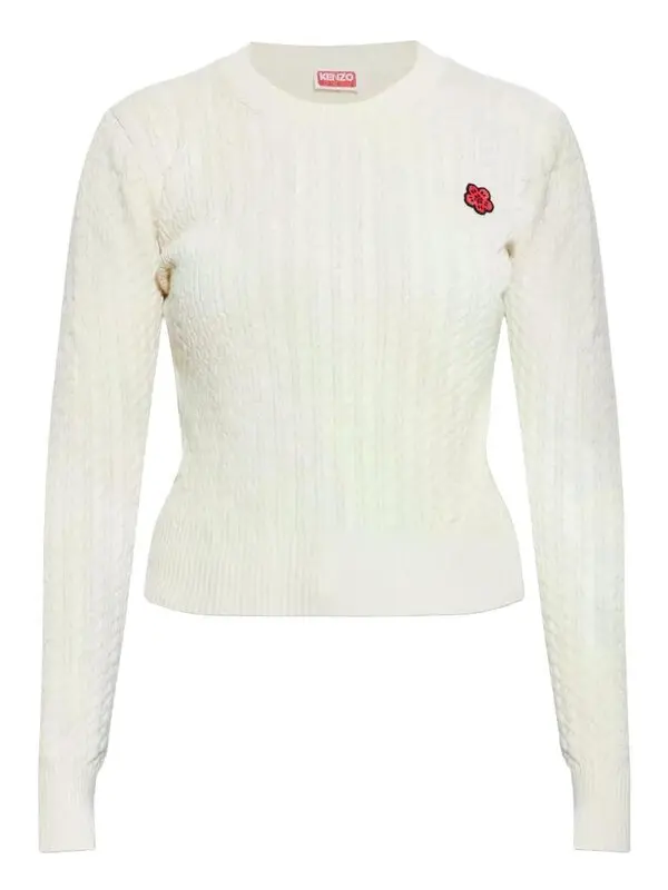 Kenzo Cable-knit Sweater With Flower Appliqu - Neutrals