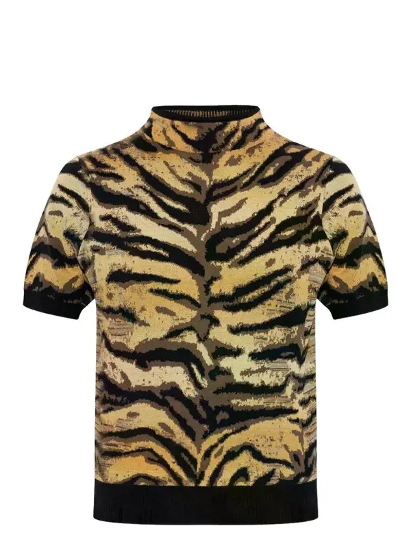Kenzo Tiger-print Roll-neck T-shirt - Neutrals