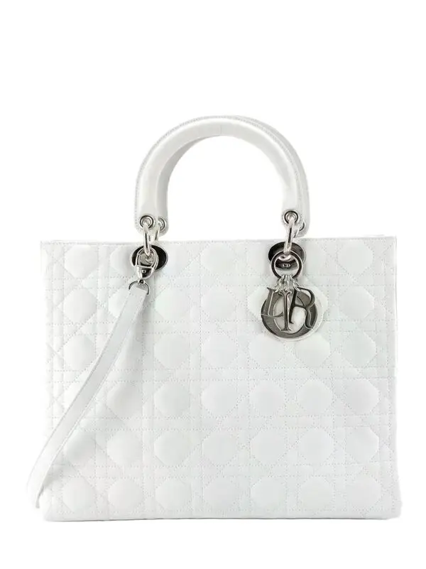 Dior Vintage Lady Bag Cannage Quilt Lambskin Large Satchel - White