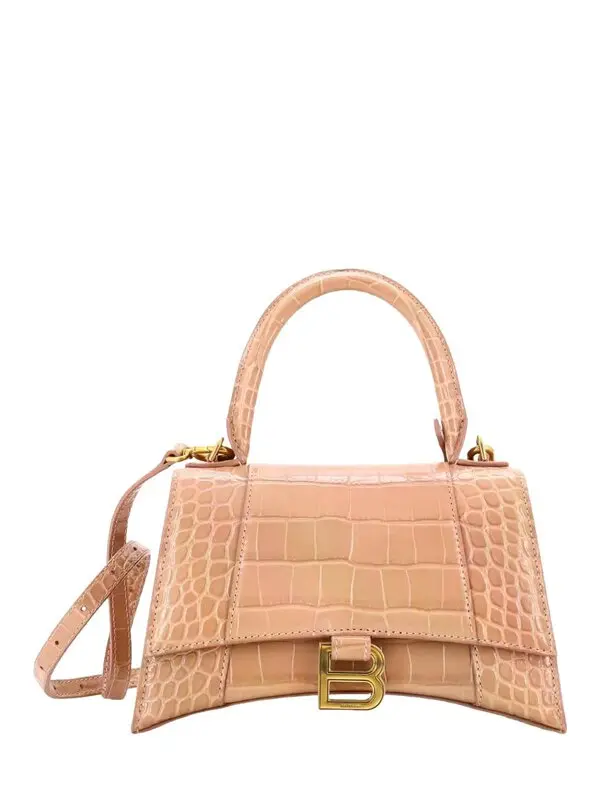 Balenciaga Hourglass Top Handle Small Crossbody Bag Crocodile Embossed - Neutrals