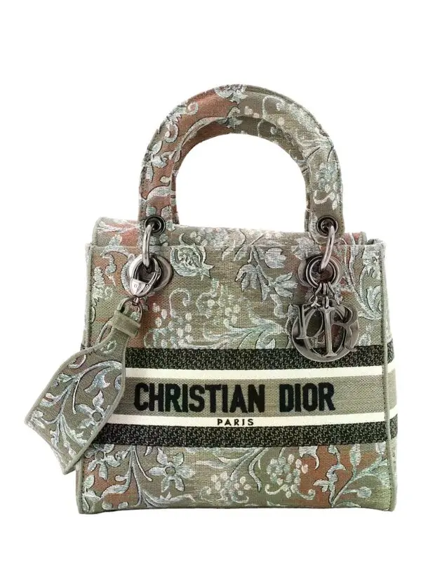 Dior Lady D-lite Bag Embroidered Canvas Medium Satchel - Green