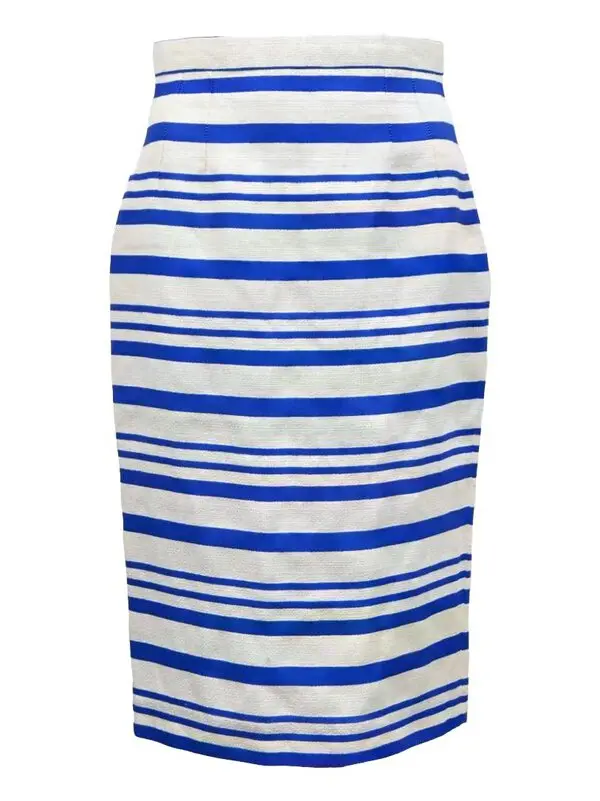 Dolce & Gabbana Striped Linen Midi Skirt - White