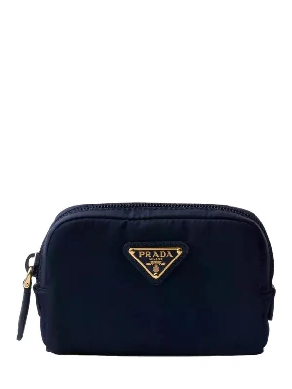 Prada Metal Logo Zipped Makeup Bag - Blue