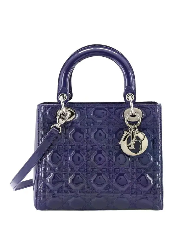 Dior Lady Bag Cannage Quilt Patent Medium Satchel - Purple