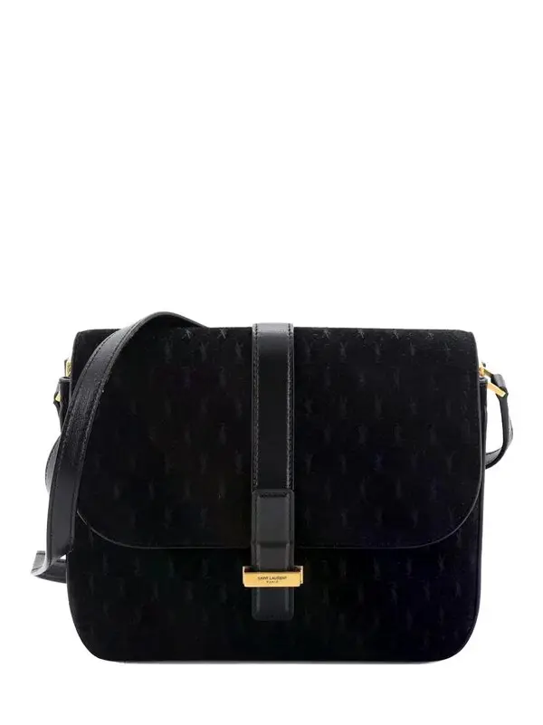 Saint Laurent Top Flap Satchel Monogram Suede Crossbody Bag - Black