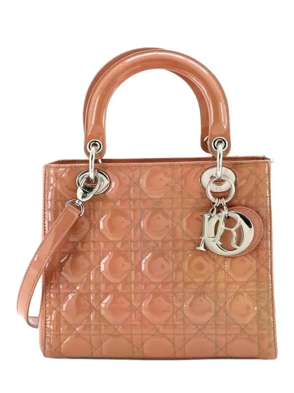 Dior Lady Bag Cannage Quilt Patent Medium Satchel - Neutrals