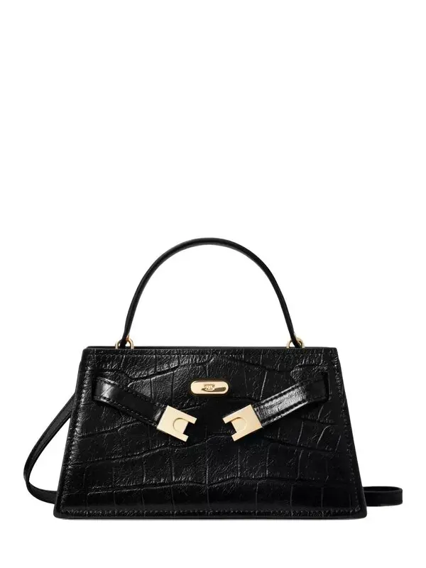 Tory Burch Lee Radziwill Crocodile-embossed Top Handle Mini Bag - Black