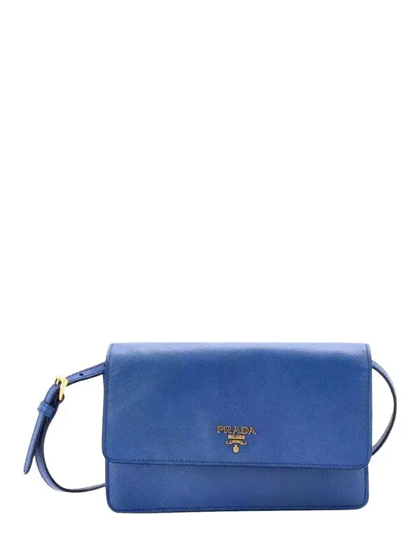 Prada Wallet On Strap Saffiano Leather Crossbody Bag - Blue