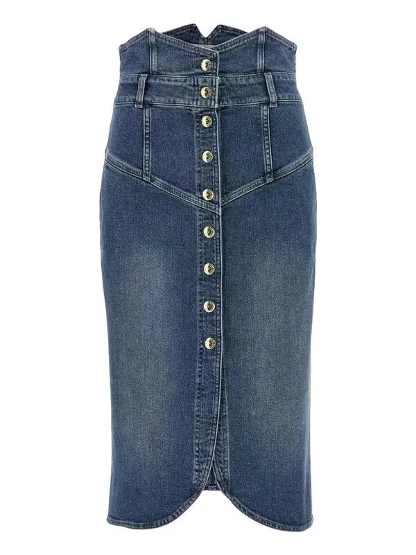 Elisabetta Franchi Contrast-stitching High-waisted Denim Skirt - Blue